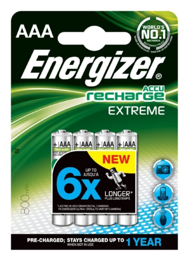 Energizer Extreme Rechargeable AAA 800mah 4 Pack | Connectec.uk