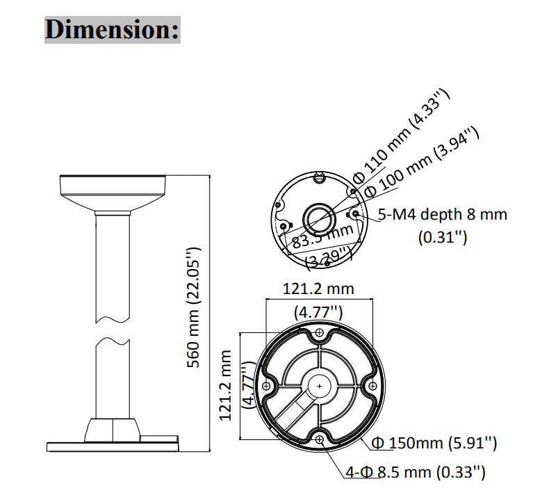 Hikvision DS-1271ZJ-110 Ceiling Pendant Bracket for Domes