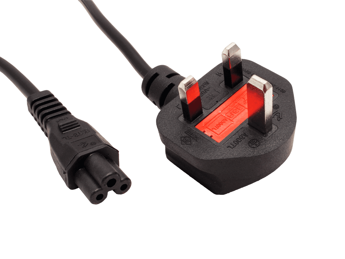 C5 Cloverleaf Power Cable UK Plug 3A Black 1.8m | Connectec.uk
