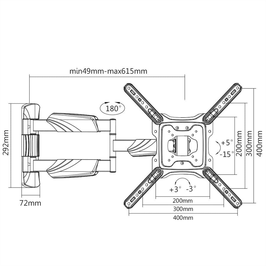 Heavy Duty Extendable TV bracket 35 kg or 55 inch | Connectec.uk