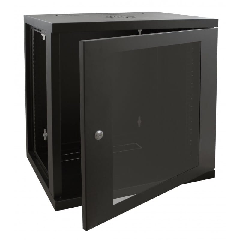 Wall Mounted Network Patching Cabinet with Glass Door Black