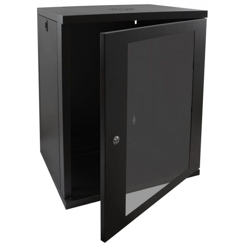 Wall Mounted Network Patching Cabinet with Glass Door Black | Connectec.uk