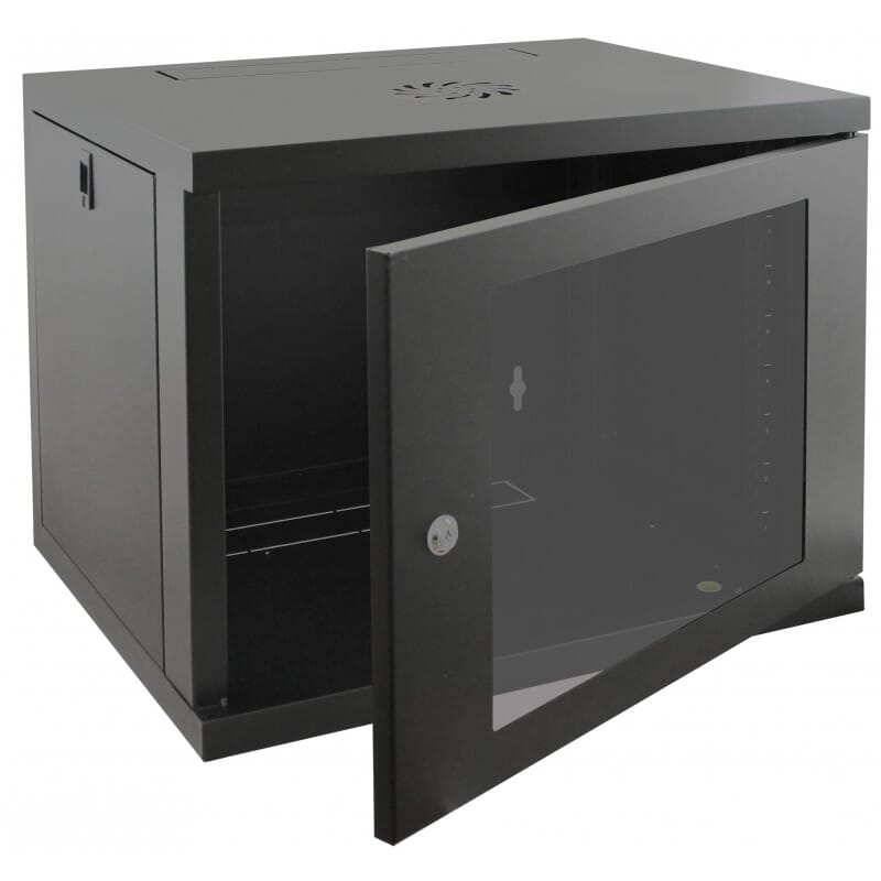 Wall Mounted Network Patching Cabinet with Glass Door Black | Connectec.uk