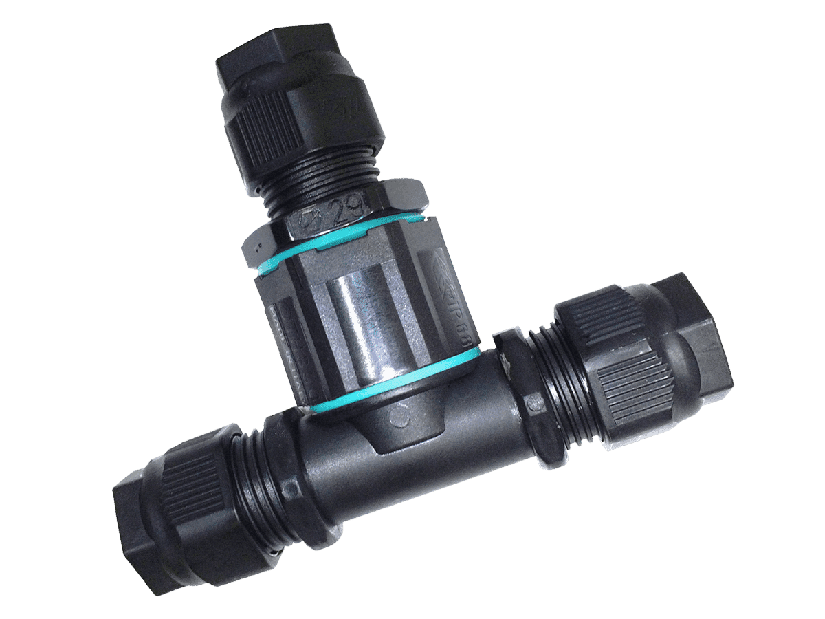 3 Pole In-line 16A Mains Cable IP68 T-Piece Connector Joint | Connectec.uk