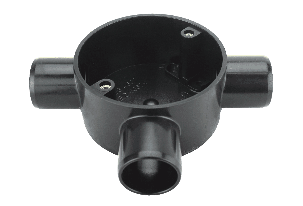 Univolt 20mm Black 3 Way Terminal Tee Box