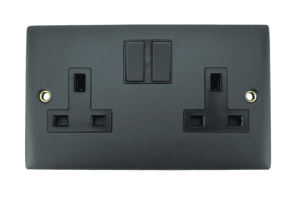 Double Gang 13A Switched 3 Pin UK Mains Socket - Grey