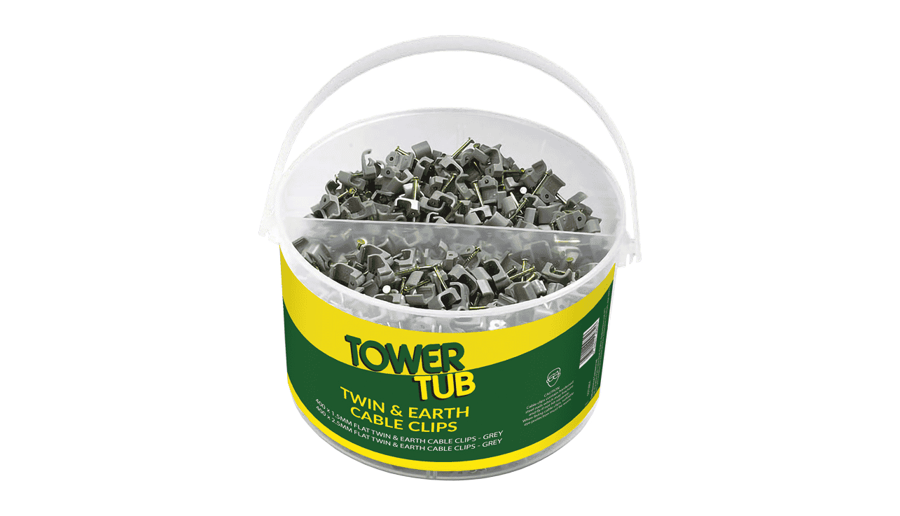 Tower Twin & Earth Cable Clips Tub (Tub of 800)