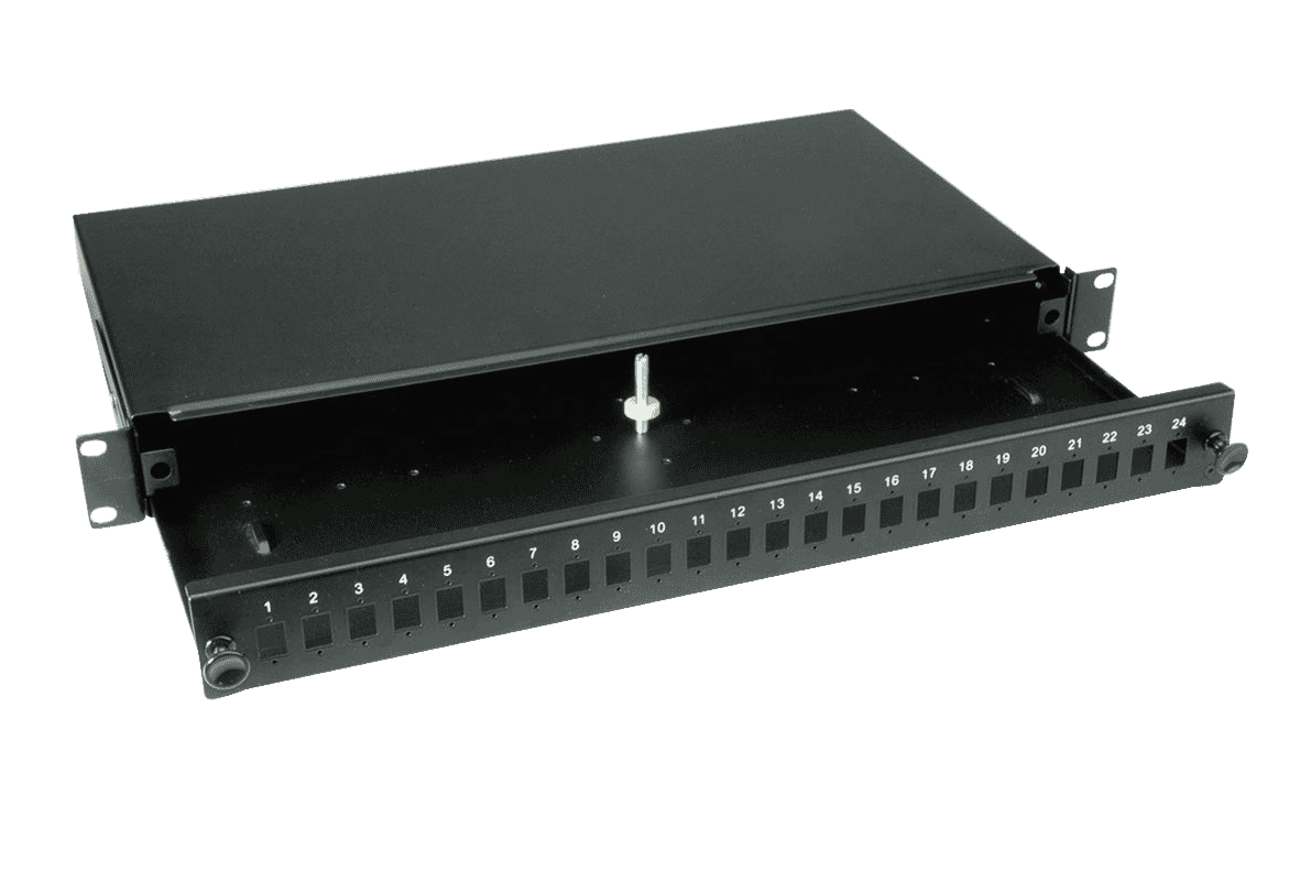 19-Inch Fibre Optic Splice Panel Steel Drawer with 24 Coupling Sockets