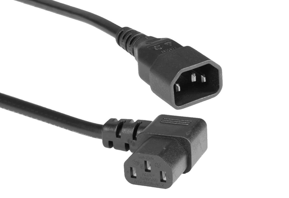 Right-Angle C13 Female to C14 Male IEC Extension Cable 2m