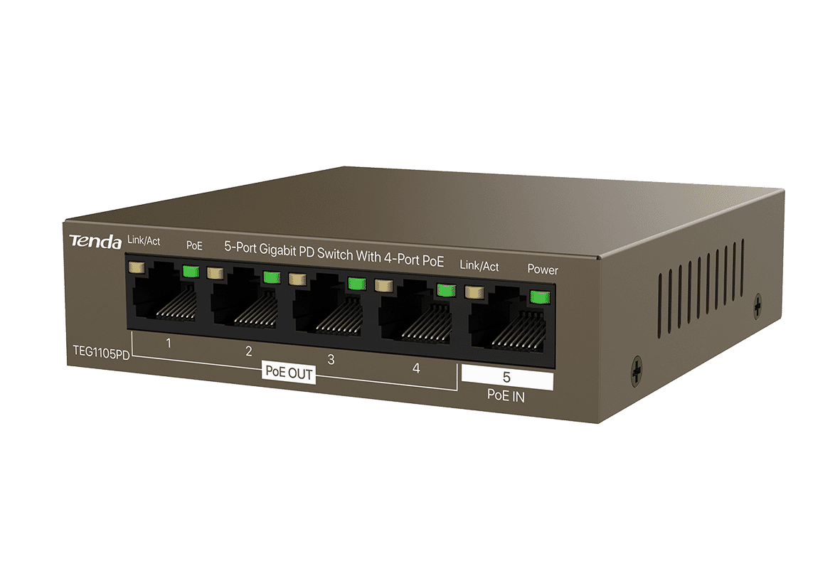 Tenda TEG1105PD 5-Port Gigabit PoE Powered Ethernet Switch with 4-Port PoE