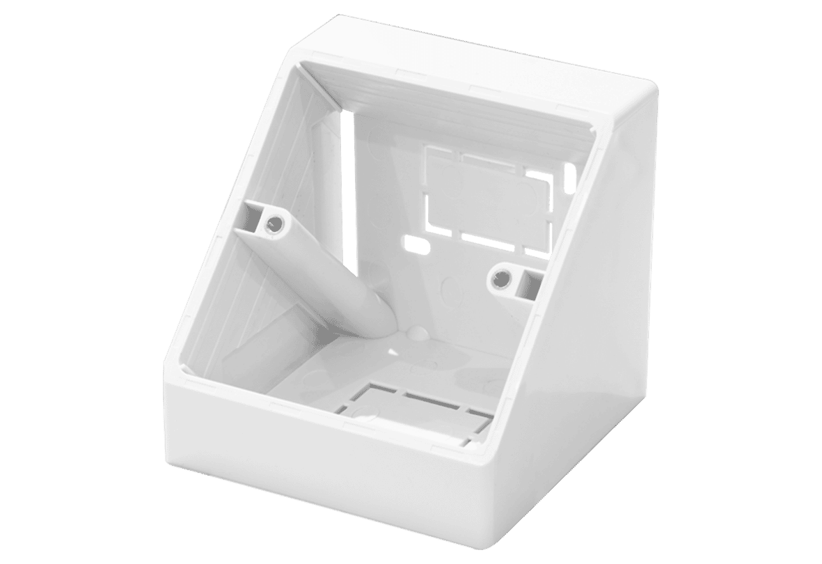 TUK Single Gang Bench or Corner Mount Angled Back Box 86 x 86mm - White