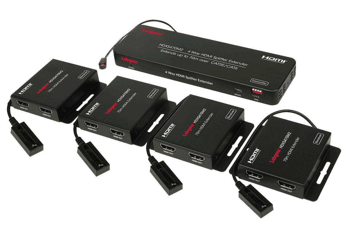 Labgear 4-Way HDMI v2.0 18Gbps 60m Extender over Cat 6/7 1080P 60Hz