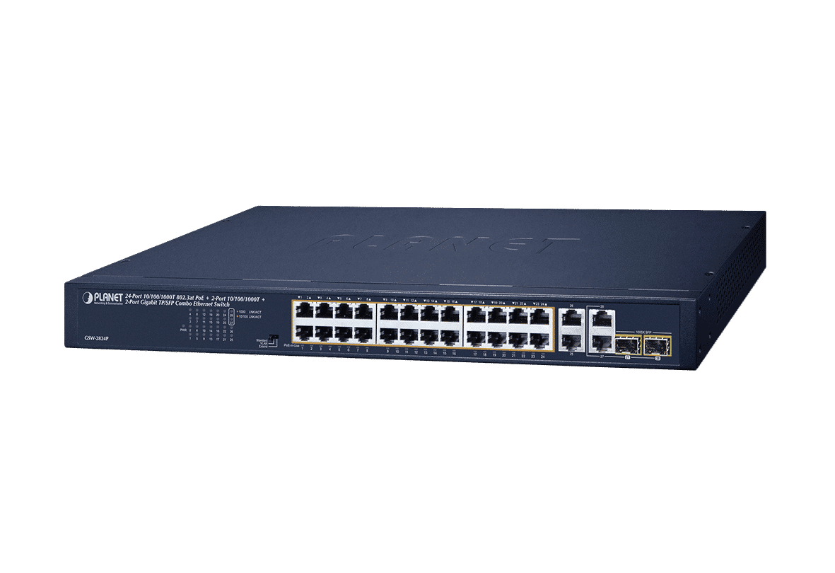Planet GSW-2824P 24 Port Gigabit PoE+ 802.3at 250W Network Switch