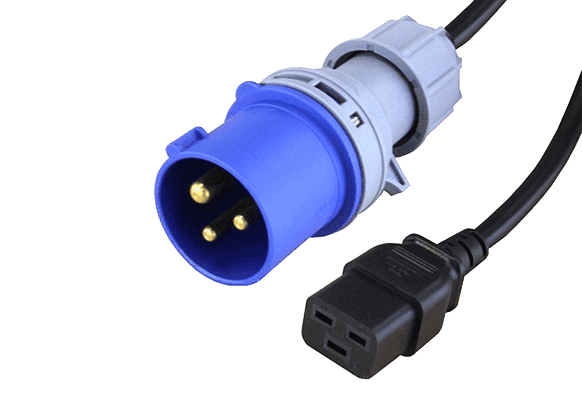 IEC C19 to Commando (16Amp) Black PVC 1.5mm Power Lead 2m