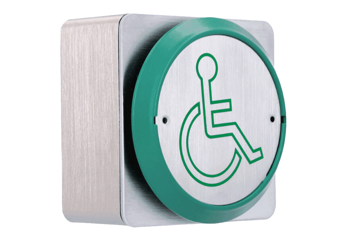 CDVI Stainless Steel Wheelchair Logo Push to Exit Button Surface Mount