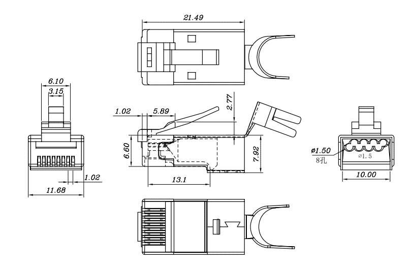 Cat 6 Premium FTP Shielded RJ45 Modular Plugs for Solid Wire (10pc)