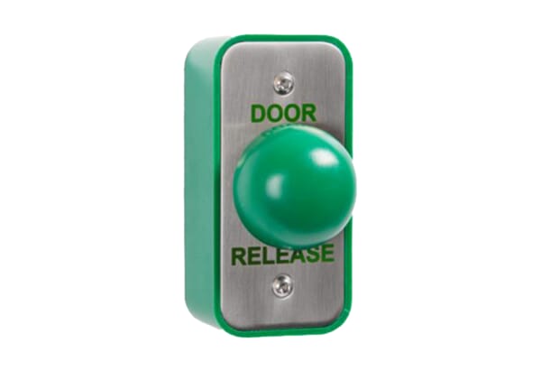 RGL EBGB/AP/DR Slim Stainless Steel Door-Release Green Mushroom Button IP66