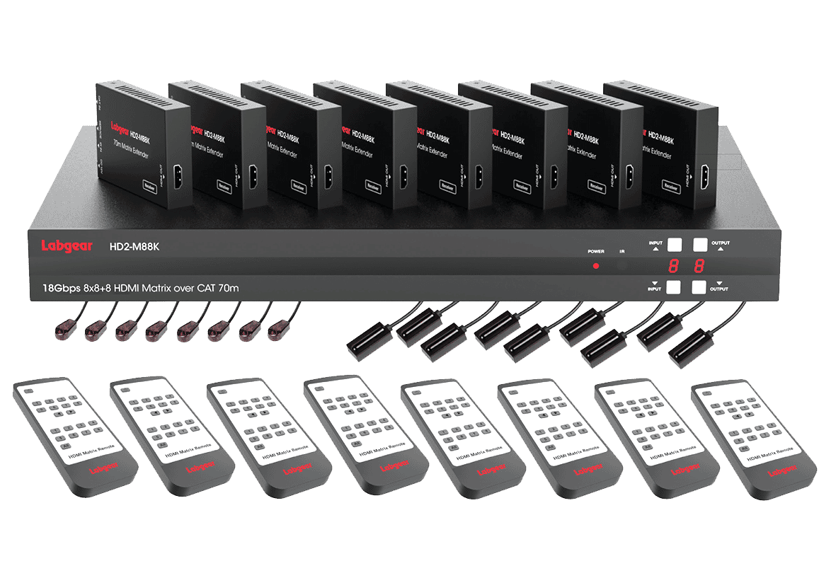 Labgear HD2-M88K 18Gbps 8x8 Way HDMI 2.0b Matrix 4k 60Hz 70m HDCP LPCM ...