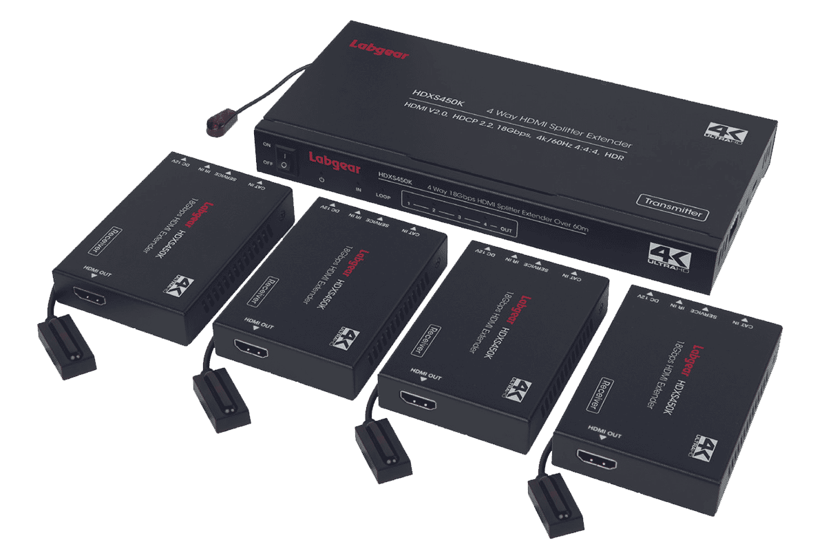 Labgear 4-Way HDMI v2.0 18Gbps 60m Extender over Cat 6/7 4K 60Hz HDR10 ...