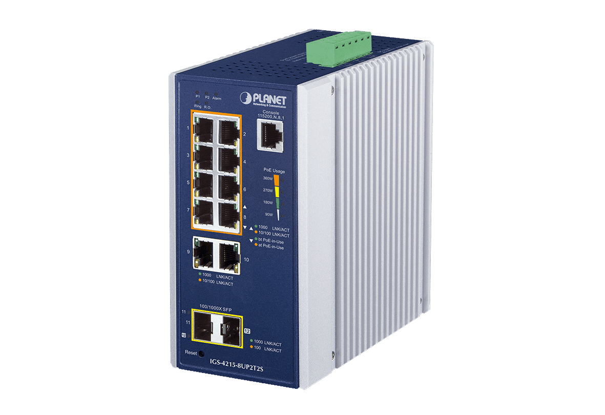 Planet IGS-4215-8UP2T2S 8-Port Industrial Gigabit Switch (8 x PoE 802.3bt 95W)