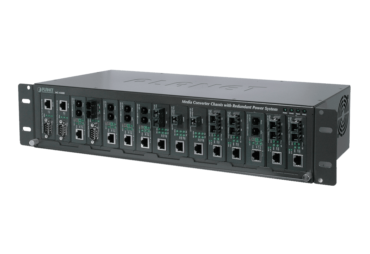Planet MC1500R 15 slot 19" Media Converter Chassis with Redundant PSU ...