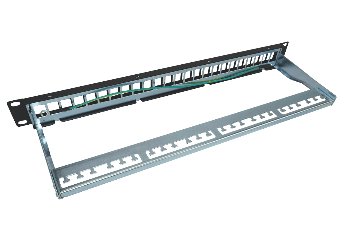 1U 24-Port Unloaded Keystone Patch Panel with Cable Management Bar and ...