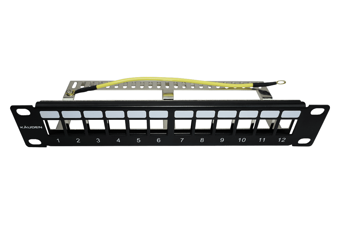 10-Inch SOHO 1U Rack Mount 12-Port Empty Keystone Panel with Earth Bar