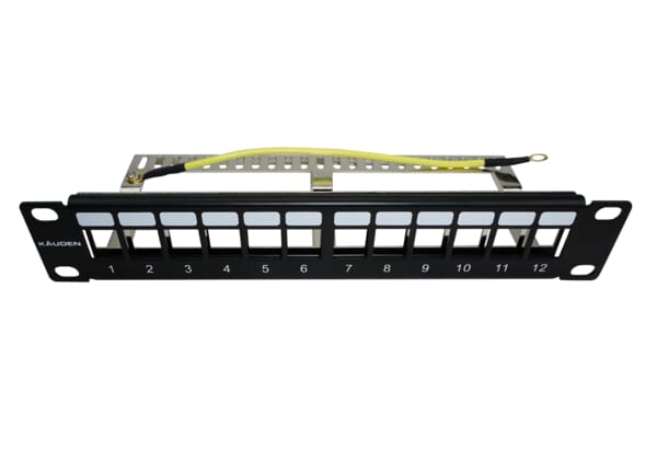 10-Inch SOHO 1U Rack Mount 12-Port Empty Keystone Panel with Earth Bar