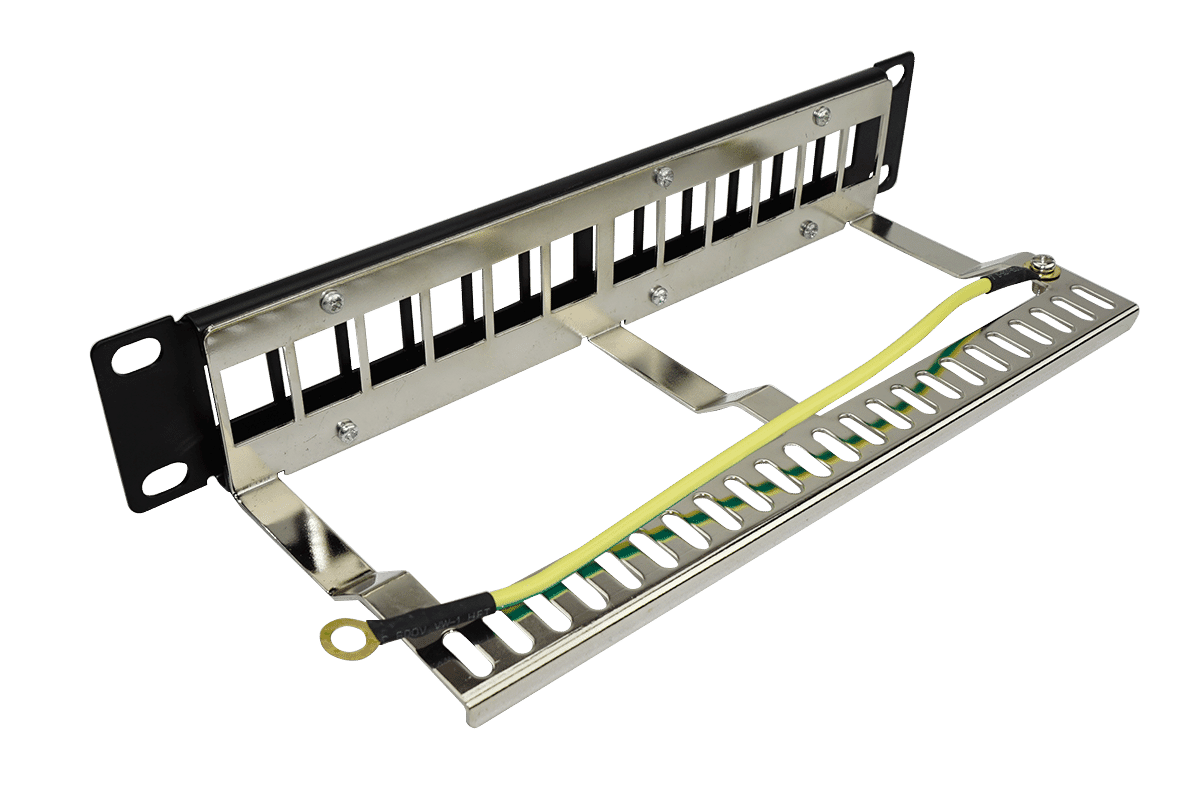 10-Inch SOHO 1U Rack Mount 12-Port Empty Keystone Panel with Earth Bar ...