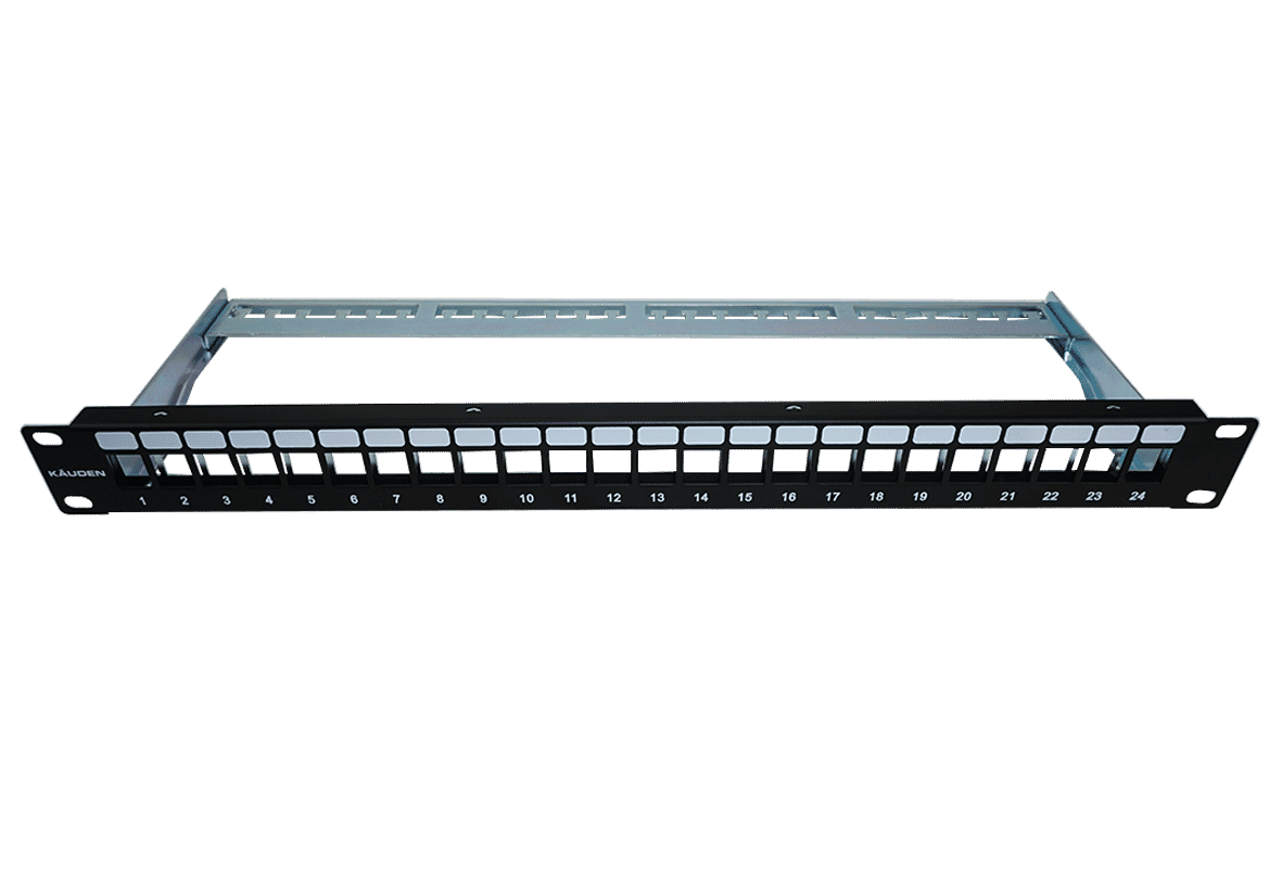 1U 24-Port Unloaded Keystone Patch Panel with Cable Management Bar