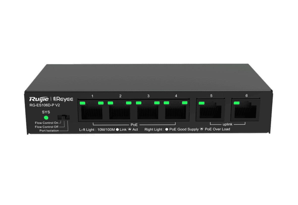 Ruijie RG-ES106D-P V2 Reyee 6-port 10/100Mbps Unmanaged 54W PoE+ ...