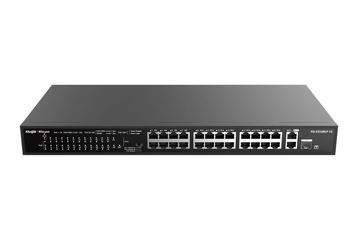 Ruijie RG-ES126S-P V2 Reyee 24-Port 10/100 Mbps Rackmount 370W PoE+ Switch