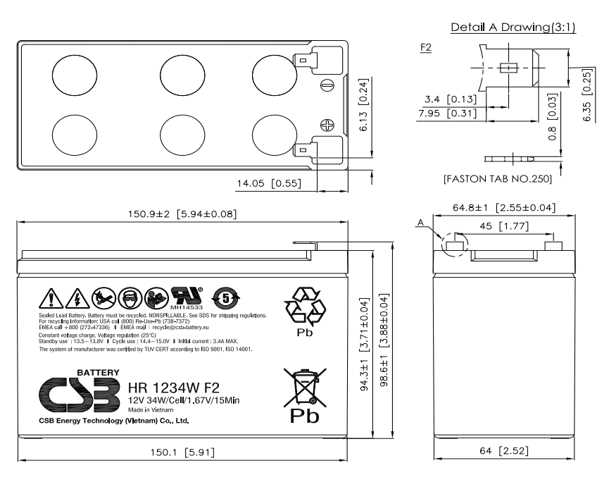 Hitachi HR1234W 12v 34W Lead Acid Battery | Connectec.uk