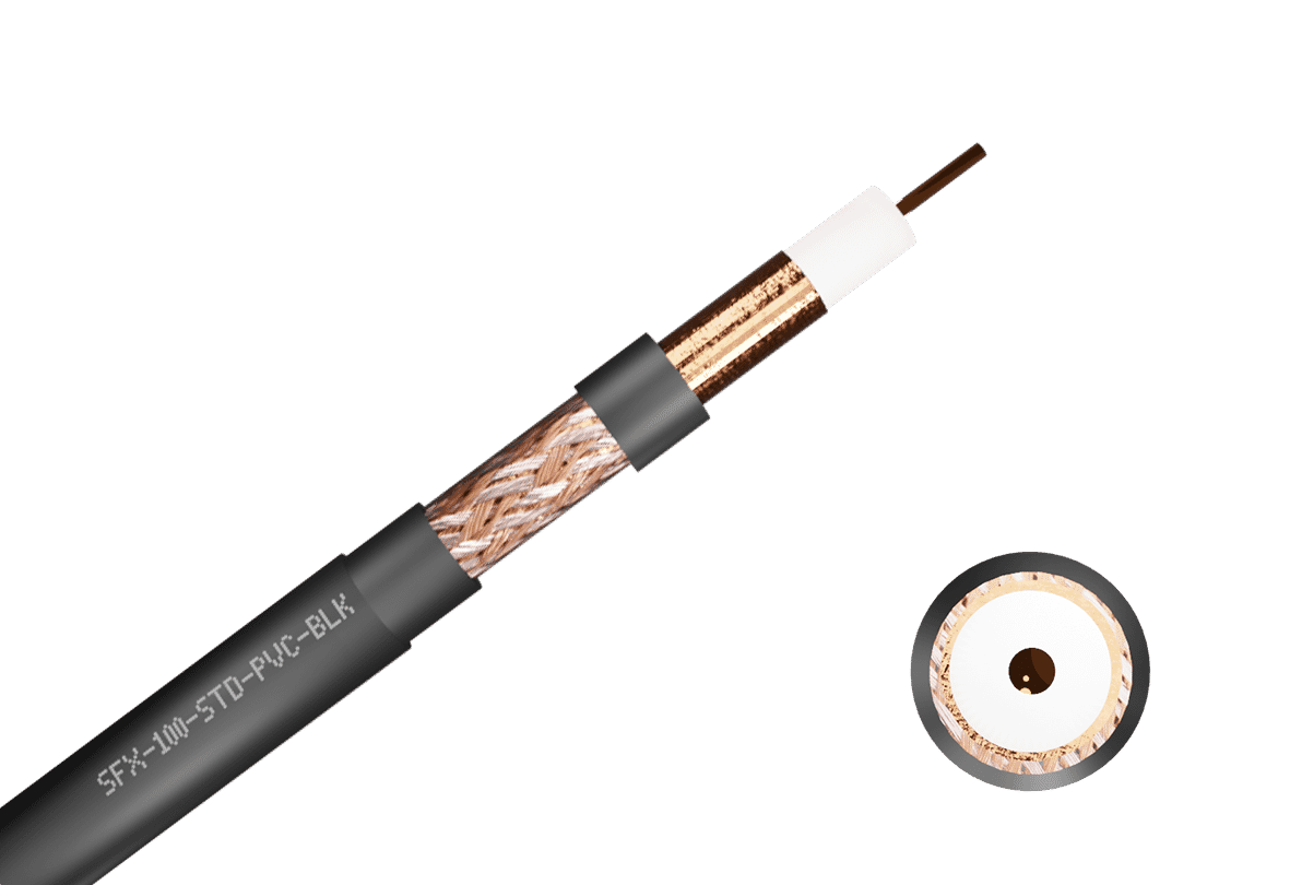 Low Loss Screened FPE Coax Cable PVC 250m Black