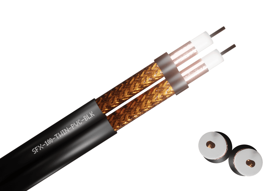 Premium Twin Low Loss Screened Coax Cable FPE PVC 100m Black