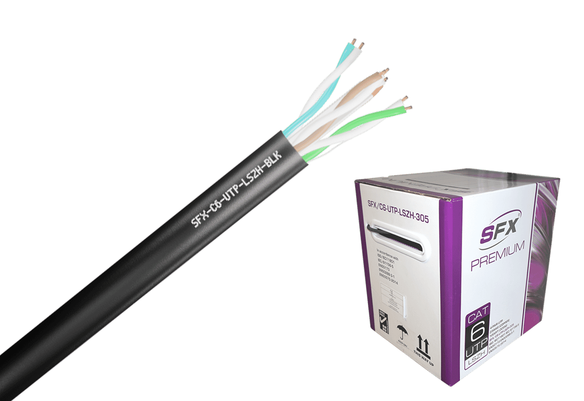 Cat 6 UTP LSZH Black Solid Copper Network Cable 305m