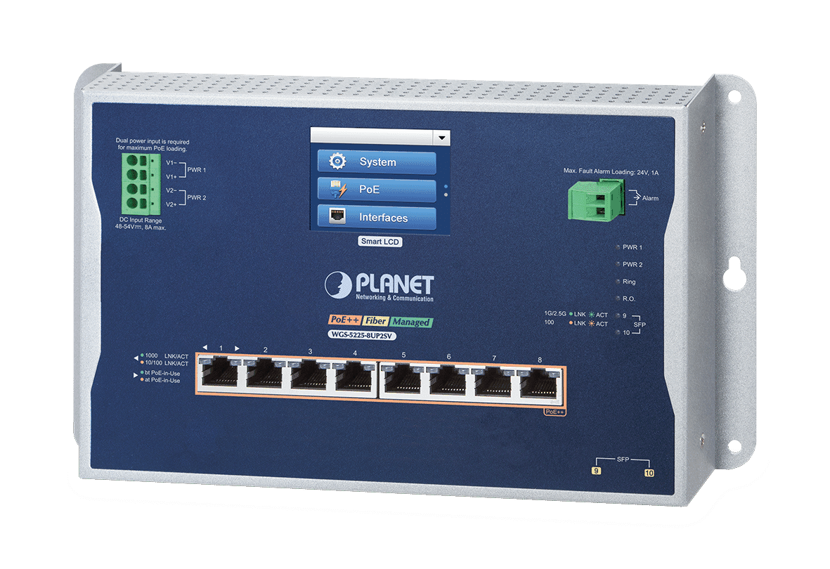 Planet WGS-5225-8UP2SV 8-Port Industrial Gigabit Wall-mounted PoE+ ...